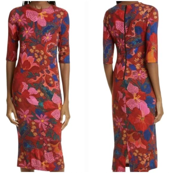 FARM Rio | Dresses | Farm Rio Snake Garden Red Jersey Midi Dress Size M ...